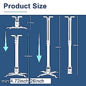 Projector Mount Wall or Ceiling Bracket with Adjustable Height and Extendable Arms Projection Mount for Different Size Projector(White)