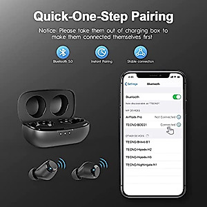 Tecno True Wireless Bluetooth Earbuds with Microphone, CVC 8.0 Environmental Noise Cancellation Headphones and Deep Bass, Low Latency Earbuds Built-in Mic, Waterproof Touch Control, BDE01