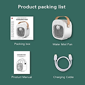 Portable Air Conditioner，6000mAh Mini Air Conditioner Fan，USB Rechargeable Personal Air Conditioner，3 Speed Quiet Air Cooler for Desktop、Office、Bedroom，study、Travel & Indoor/Outdoor Activities.(White)