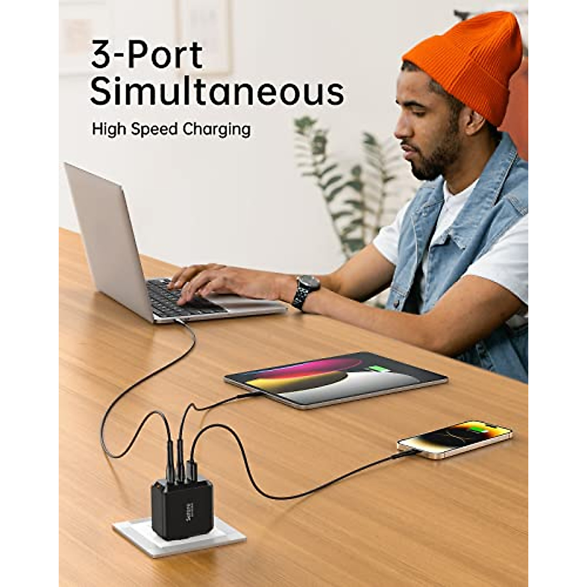 USB C Charger Block, SELORE 67W Fast Charging Adapter, 3-Port GaN Charger Foldable USB-C Wall Charger for MacBook Pro/Air, iPad Pro, Galaxy S23/S22, iPhone 15/14, Dell XPS, Laptop