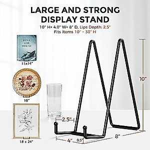 TR-LIFE 3 Pack 10 Inch Large Plate Stands for Display - Metal Plate Holder Display Stand + Picture Frame Holder Stand + Small Easels for Decorative Plate, Platter, Book, Plaques, Photo, Tabletop Art