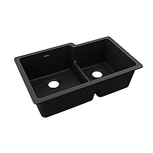 Elkay Quartz Classic ELGULBO3322BK0 Black Offset 60/40 Double Bowl Undermount Sink with Aqua Divide