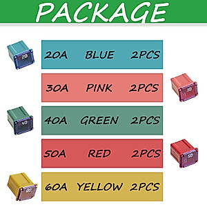 SIGANDG 10pcs Low Jcase Block Fuse car Fuse for Trucks Cars and SUVS (20A/30A/40A/50A/60A, 2pcs Each)