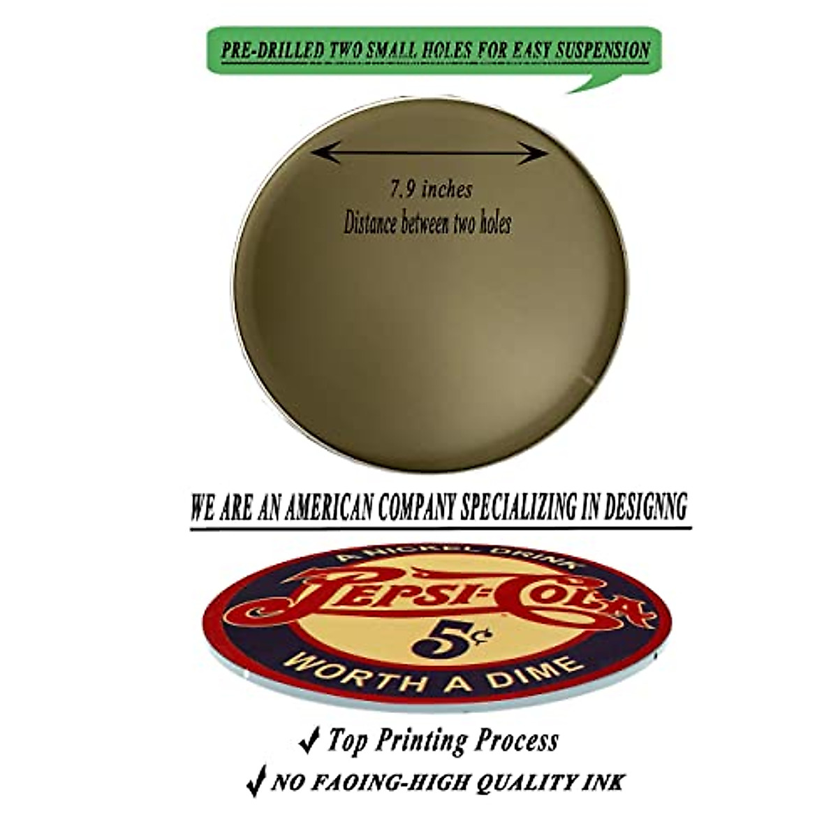 12" Round Pepsi Cola Tin Sign A Nickel Drink, Worth A Dime