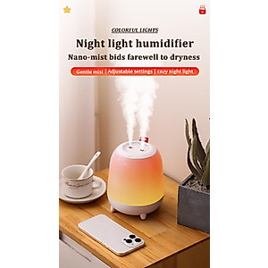 Humidifiers for Bedroom with Nightlight, Ultrasonic Cool Mist Humidifier Top Fill, Quiet Baby Air Humidifier with Night Light 5 Colors, Single/Double hole spray, Auto Shut-Off, 1.5L(Orange)