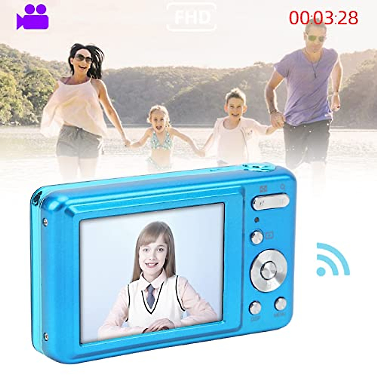 Jeanoko Children Digital Camera, Automatic White Balance 48MP Digital Camera Self Timer Single Shot 8X Optical Zoom Metal Continuous Shooting for Beginners(Blue)