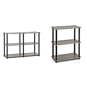 Furinno Turn-N-Tube 3-Tier Double Size Storage Display Rack, French Oak Grey/Black & Turn-N-Tube Display Rack, 3-Tier Single, French Oak Grey/ Black