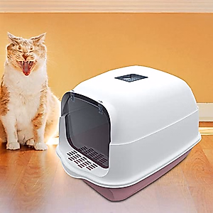 Gralara Large Cat Litter Box with Lid Enclosed Waterproof Easy to Clean Anti Splashing Litter Tray Reusable with Door Toilet Pet Supplies Cat Toilet, Pink Bottom