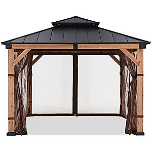 ABCCANOPY Universal Gazebo Netting Replacement 10x10 - Mosquito Netting for Gazebo and Pergolas Outdoor Mesh Netting Screen 4-Panel Sidewall Curtain with Double-Side Zippers (Brown)