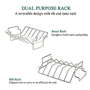 KAMaster Rib Rack and Roast Racks for Smoking and Grilling Fit Large and XLarge Big Green Egg,Stainless Steel Dual-Purpose Turkey Rack
