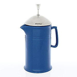 Chantal Stoneware French Press with Stainless Steel Plunger and Lid, 28 ounce capacity, Blue Cove