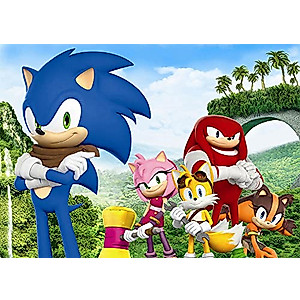 jushengyuan Sonic Hedgehog Photography Backdrop Newborn Baby Shower Palm Mountain Scenery Photo Background Baby Children Happy 1st Birthday Banner Decorations Party Supplies Vinyl 5x3ft