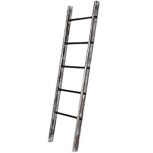 MyGift Urban Rustic Torched Wood Blanket Ladder Decor with 5 Industrial Metal Rungs, 5 Foot Wall Leaning Towel Storage Rack