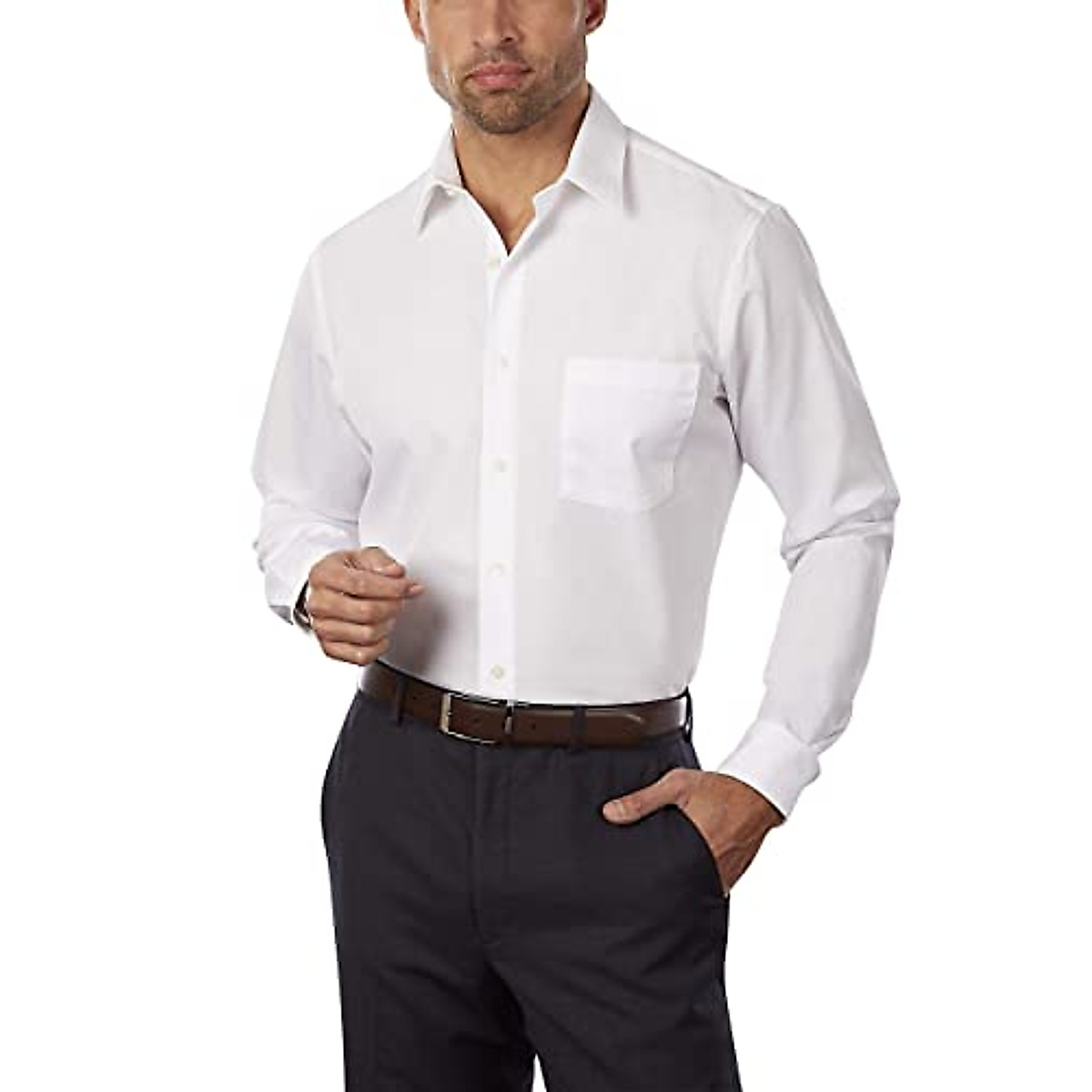 Van Heusen Men's Dress Shirt Fitted Poplin Solid, White, 16" Neck 32"-33" Sleeve