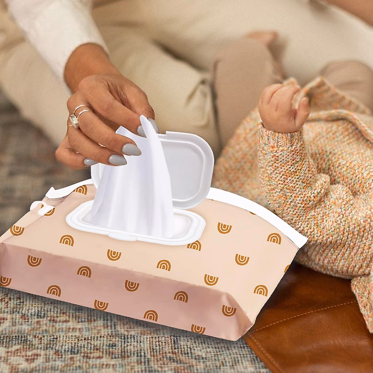 3 Pack Baby Wipes Dispenser，Baby Wipe Holder for Travel，Boho Wipes Container， Reusable Wet Wipes Pouch Portable refillable Wipe Holder for Travel