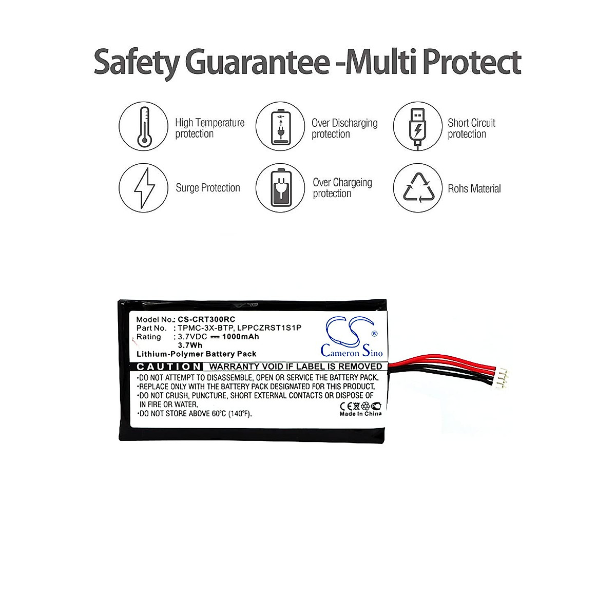1000mAh Battery Replacement for Crestron TPMC-3X Touchpanel PTX3 MTX-3 Prodigy PTX3 TPMC-3X-L fits Part no TPMC-3X-BTP LPPCZRST1S1P