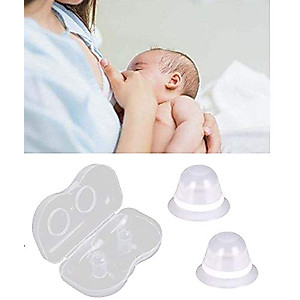 Finever Nipplesuckers Silicone Nipple Corrector for Flat Inverted Nipples for Breastfeeding Mother or Women with Clear Case 1Pair