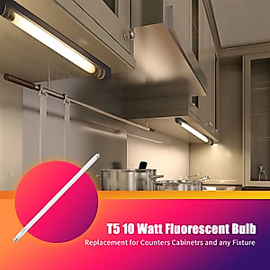 Konideke 16 Inches F10T5 Replacement Bulb Compatible Jasco T5 10 Watt Warm White 3000K F10T5/830 Fluorescent Tube for Counter and Cabinet Fixture 4 Count