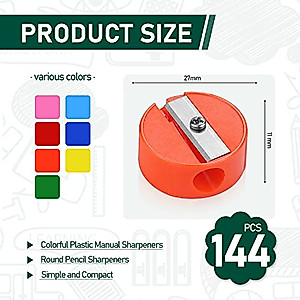 Yexpress 144 Pcs Bulk Round Pencil Sharpeners, Colorful Plastic Manual Sharpeners for Office School Supplies and Gifts (Multicolor)