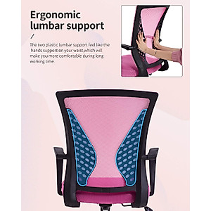 Home Office Chair Mid Back PC Swivel Lumbar Support Adjustable Desk Task Computer Ergonomic Comfortable Mesh Chair with Armrest (Pink)