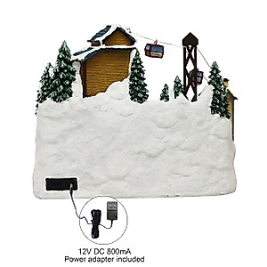MOMENTS IN TIME Christmas Village Building, Mount Lure Sled Resort, Ski Resort with Ski Lift with LED Lights, Christmas Music, and Animation - Power Adapter (Included) (9.8" H x 12.2" W x 8.3" D)