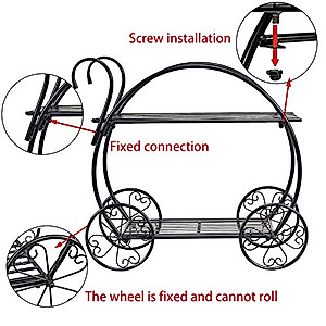 aboxoo Two-Tiered Garden Cart Metal Plant Stand, Succulent Flower Pot Holder Display Shelf for Indoor Outdoor Home Patio Garden Flower Shop, Parisian Style Plant Potted Rack(Black)