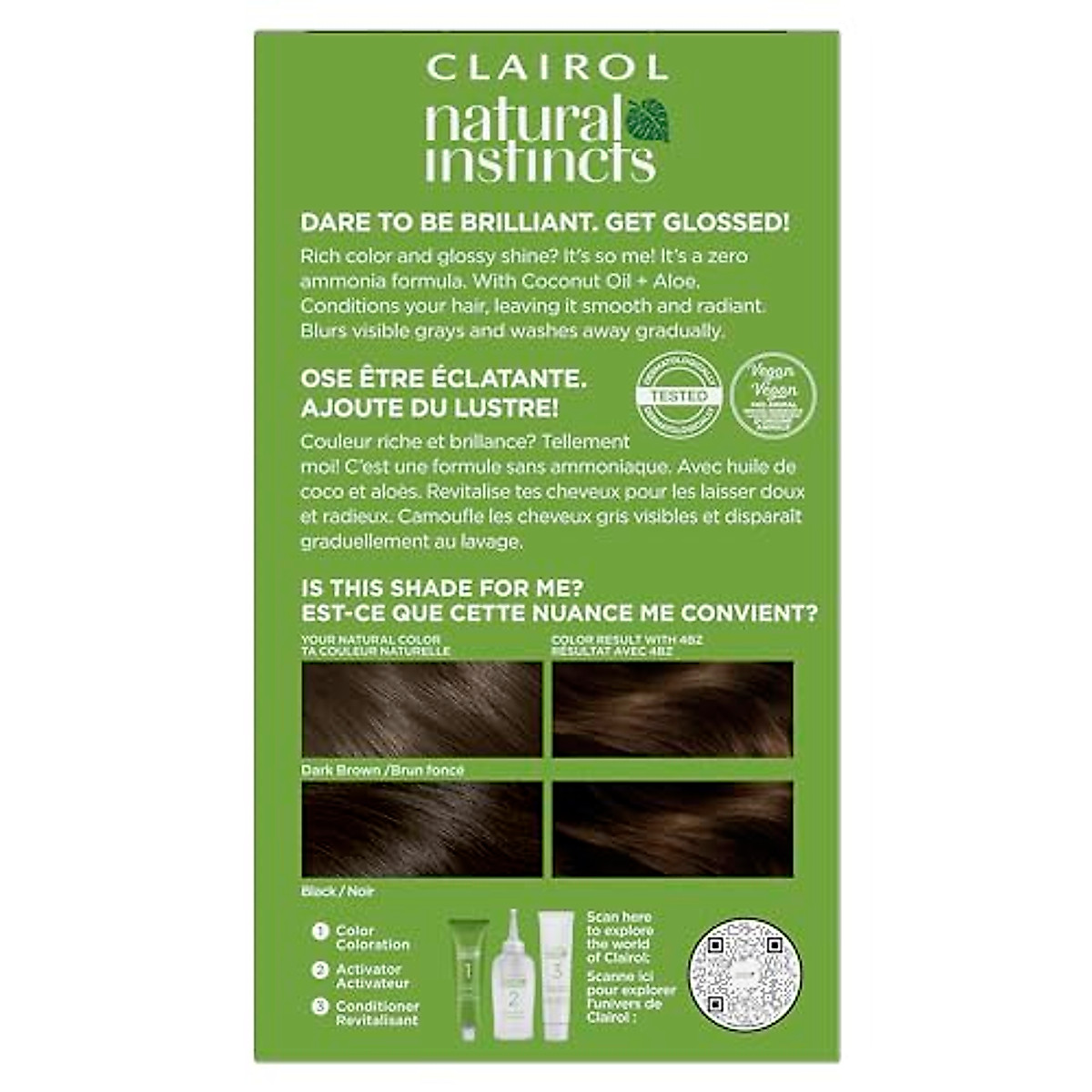 Clairol Natural Instincts Demi-Permanent Hair Dye, 4BZ Dark Bronze Brown Hair Color, Pack of 1