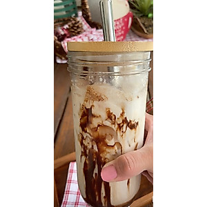 TADN Tumbler Cup Set with Lids and Straws 24oz (Set of 2) Wide Mouth Drinking Glasses Cups - Modern Style - Great for Smoothie, Bubble tea, Fresh Water, Ice Coffee -Reusable