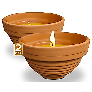 HYOOLA Citronella Candles in Terra Cotta Bowl - 2 Pack - 12 Hour - Large Flame, Insect and Mosquito Repellent Effect, European Made