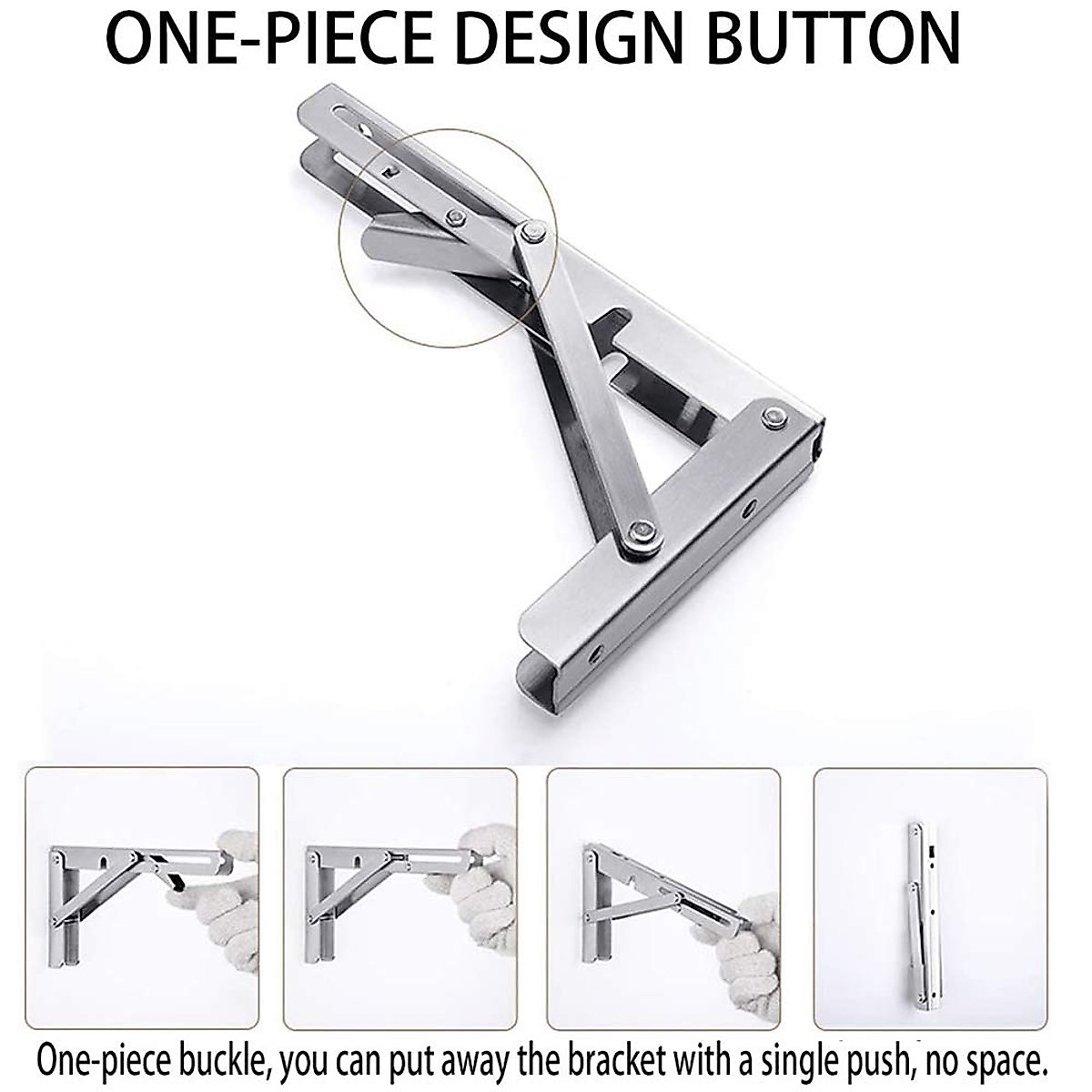 Folding Shelf Brackets - Heavy Duty Stainless Steel Collapsible Shelf Bracket for Bench Table, Space Saving DIY Bracket, Max Load: 550lb （Long :14” , 2 PCS）
