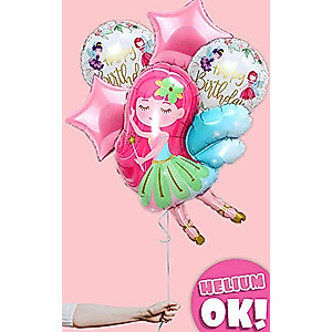 Fairy Princess Party Decorations Balloons for Birthday Party | Perfect Floral Wonderland Fairies Themed Mylar Foil Helium Balloon Decor | Magical Fairy Tale Balloon Set for Girls in Pink & White