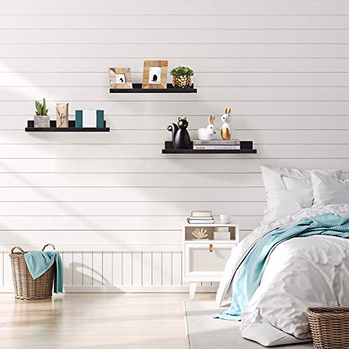 16 Inch Black Floating Shelves Set of 3, Picture Ledge Wall Mount Shelf for Bedroom, Living Room, Office, Kitchen