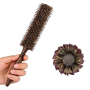 PERFEHAIR Small Round Boar & Nylon Bristle Brush -1.8 Inch, Styling Hairbrush for Blow Drying Curling Men & Women's Short, Thin, Fine Hair, Natural Wooden Handle