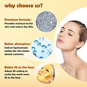 Permotary 6 PCS 24k Gold Crystal Gel Collagen Facial Masks, Treatment Deep Moisturizing Facial Masks For Anti Aging Puffiness Skincare Anti Wrinkle Tighten Skin & Revitalize Skin