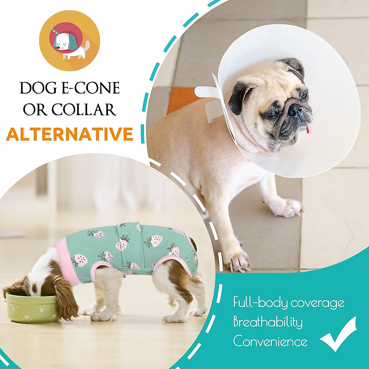 KOESON Dog Recovery Suit After Surgery, Soft Dog Spay Recovery Suit Female, Anti Licking Abdominal Dog Surgery Suit Pet Surgical Shirt, Breathable Dog Onesie E-Collar & Cone Alternative Strawberry M