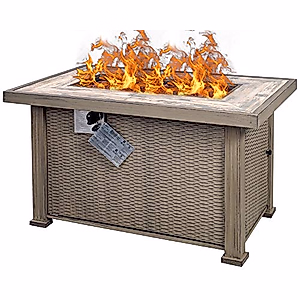 Summerville Propane Gas Fire Fit, 42 inch Outdoor Fire Pits Smokeless 50,000 BTU Auto-Ignition Fire Table with Lava Stone for Patio,Garden,Backyard, Grey Brush