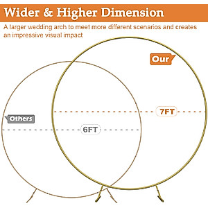 Fandature 7 Ft Round Wedding Arch for Ceremony Metal Balloon Arch Stand with Two Water Bags for Party Decoration Circle Backdrop Stand for Birthday, Gold