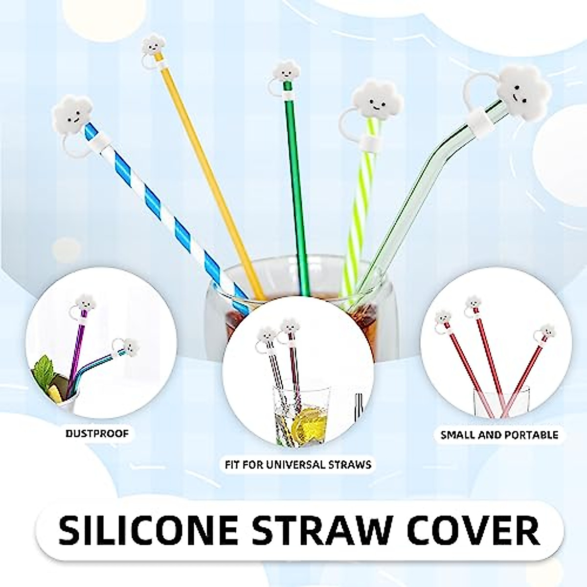 Straw Cover Cap Compatible with Stanley 40/30 oz The Quencher H2.0 Flowstate Tumbler with Handle Straw Topper for Stanley Cup Accessories (Straw Cover Cap - 10mm - 2 Packs - White Cloud)