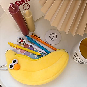 CmfyArt Creative Cute Novelty Funny Face Simulation Food Fruit Chicken Leg Yellow Banana Character Soft Stuffed Surface Clothes Zipper Pencil Box Pencil Case Pencil Holder Pouch - Yellow Banana