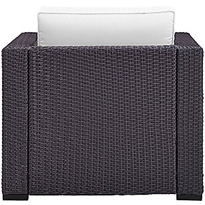 Crosley Furniture KO70130BR-WH Biscayne Outdoor Wicker Arm Chair with White Cushions - Brown