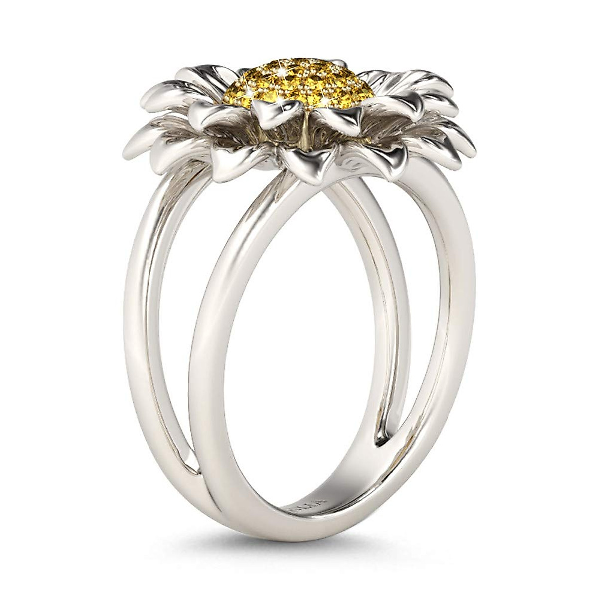 Jeulia s925 Sterling Silver Sunflower Rings Intertwined Ring Daisy Hawaiian Flower Rings for Women Halo Engagement Ring Set Bridal Anniversary with Jewelry Gift Box (Sunflower, 5.5)