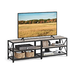 VASAGLE TV Stand, TV Console for TVs Up to 70 Inches, TV Table, 63 Inches Width, TV Cabinet with Storage Shelves, Steel Frame, for Living Room, Bedroom, Greige and Black ULTV095B02