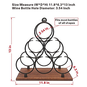 Countertop Wine Rack, Tabletop 6 Bottles Wood Wine Holder, Sturdy Handle, 3-Tier Rustic Classic Design, Simple Assembly, Wood & Metal (Copper)