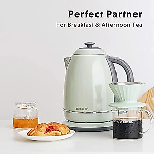 BUYDEEM K640 Stainless Steel Electric Tea Kettle with Auto Shut-Off and Boil Dry Protection, 1.7 Liter Cordless Hot Water Boiler with Swivel Base, 1440W, Cozy Greenish