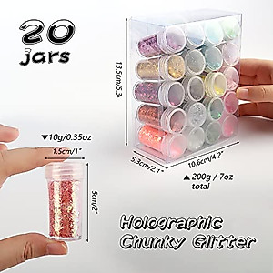 Face Glitter, Eye Glitter, 20 Jars Each Glitter Set, 20 Assorted Color Nail Glitter, Cosmetic Face Body Eye Hair Art Fine Glitter Loose Chunky Glitter