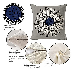 Set of 4 Decorative Throw Pillow Covers 18x18 Blue and Grey Modern Daisy Floral Pillow Covers for Living Room Farmhouse,Modern Simple Boho Cushion Bed Outdoor Home Decor