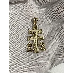 14k Yellow Gold Religious Cross of Caravaca Pendant