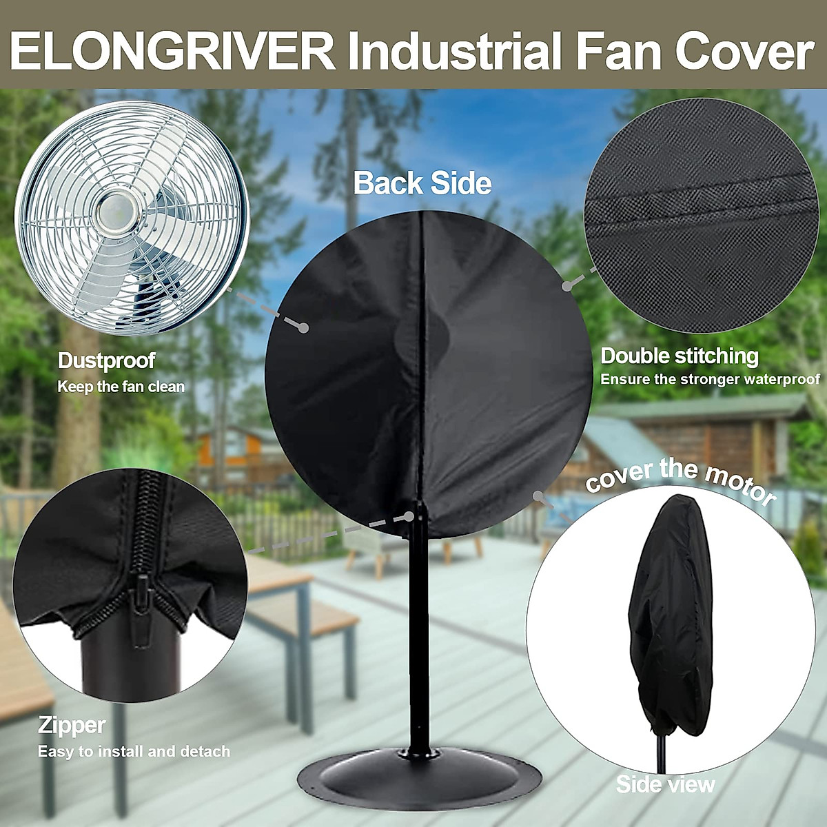 ELONGRIVER Industrial Fan Cover, Waterproof & Dustproof Cover for Wall Mount Fan, Pedestal Fan and Outdoor Fans in Heavy Duty Polyester