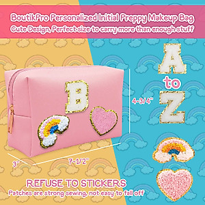 Personalized Inital Preppy Makeup Bag Set with Zipper, Monogram Waterproof Travel Cosmetic Bag for Women, Cute Preppy Patch Toiletry Bag for Traveling Outdoors, Gift Ideal for Christmas Thanksgiving