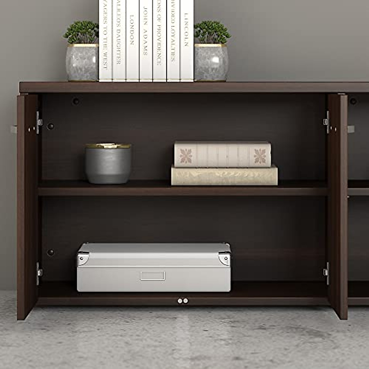 Bush Business Furniture Studio C Low Storage Cabinet with Doors and Shelves, Black Walnut